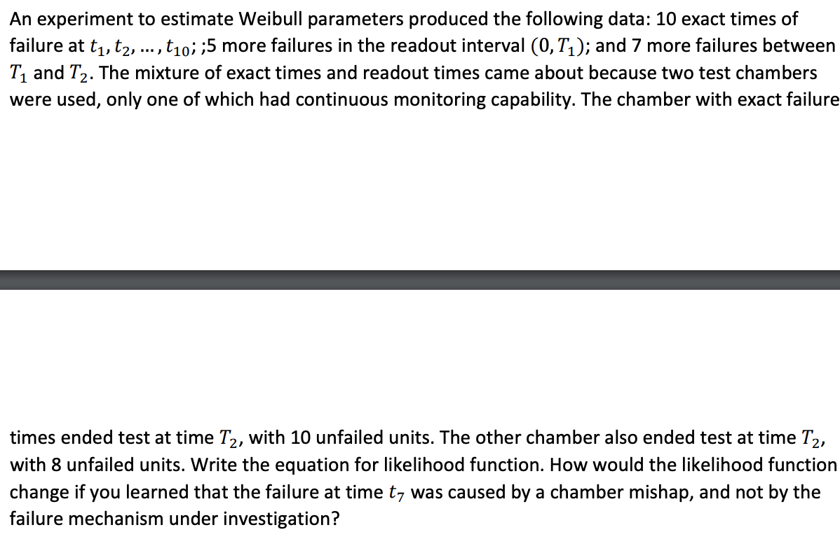 Solved An experiment to estimate Weibull parameters produced | Chegg.com