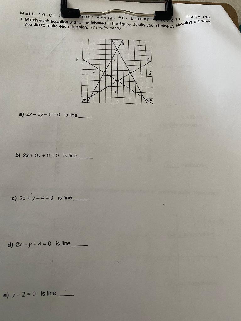 Solved Math 10-C: U free: Assig. #6- Linear Pons Page 120 3. | Chegg.com