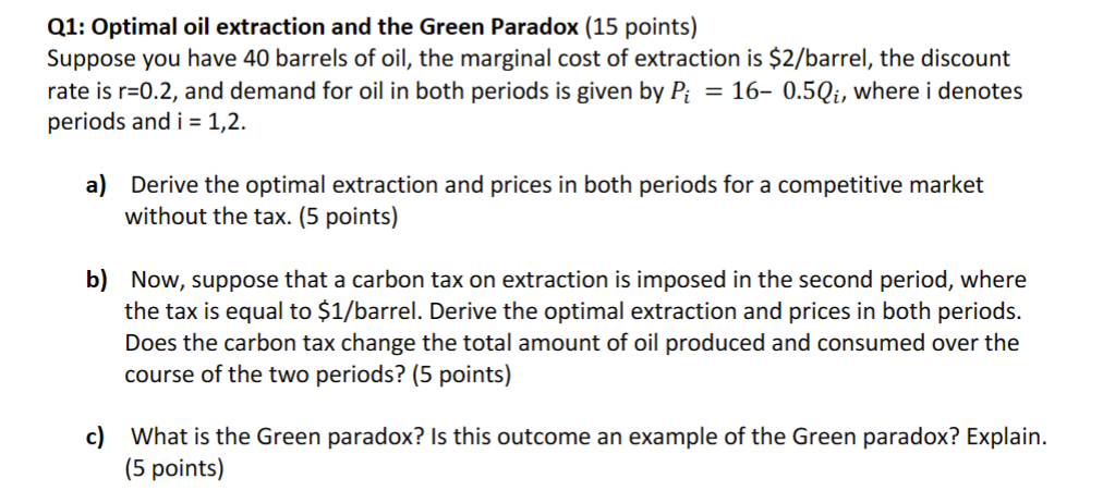 Solved Q1: Optimal oil extraction and the Green Paradox ( 15 | Chegg.com