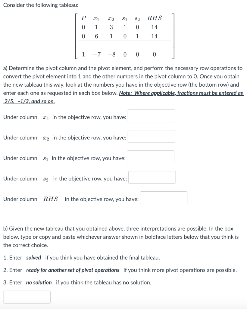 Solved Consider the following tableau: | Chegg.com