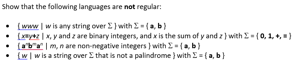 Solved Show that the following languages are not regular: • | Chegg.com