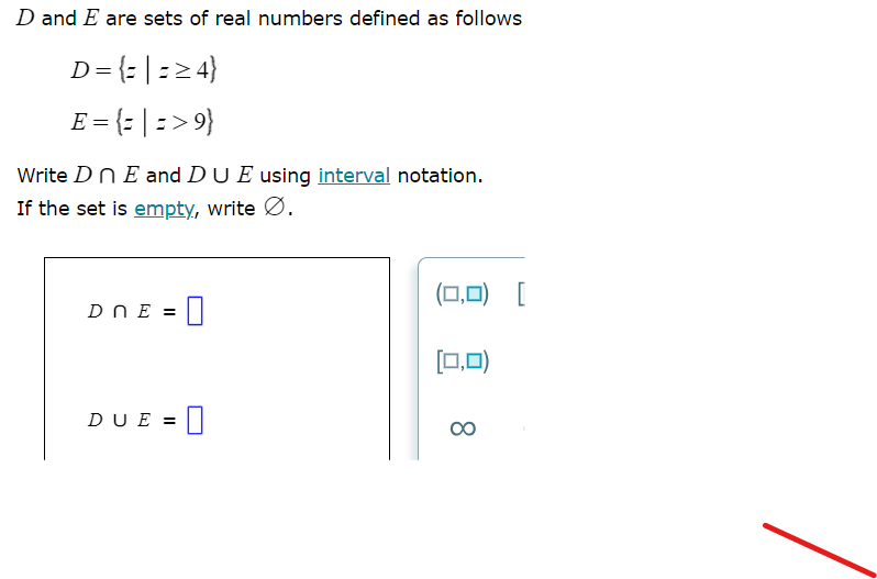 Solved D and E are sets of real numbers defined as follows | Chegg.com