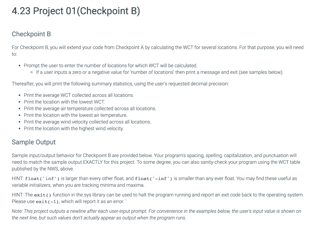 Solved 4.23 Project 01(Checkpoint B) Checkpoint B For | Chegg.com