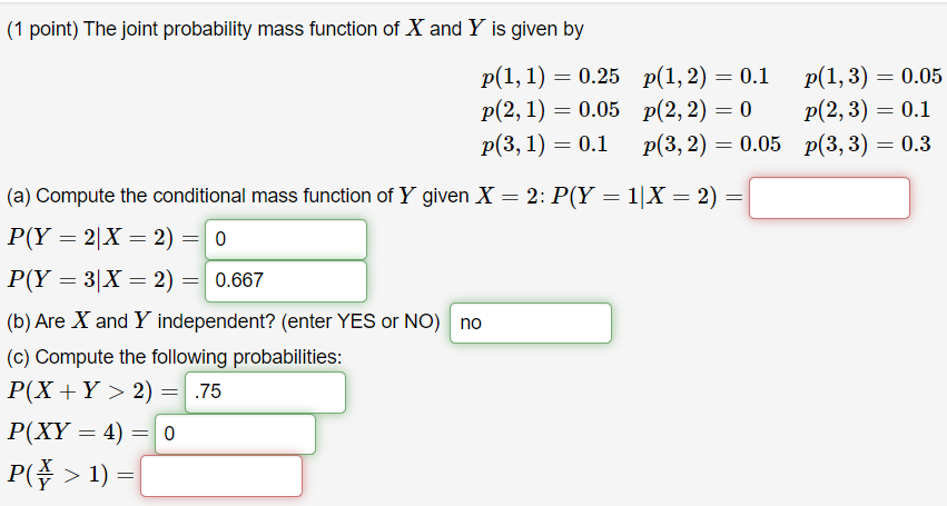 Solved (1 point) The joint probability mass function of X | Chegg.com