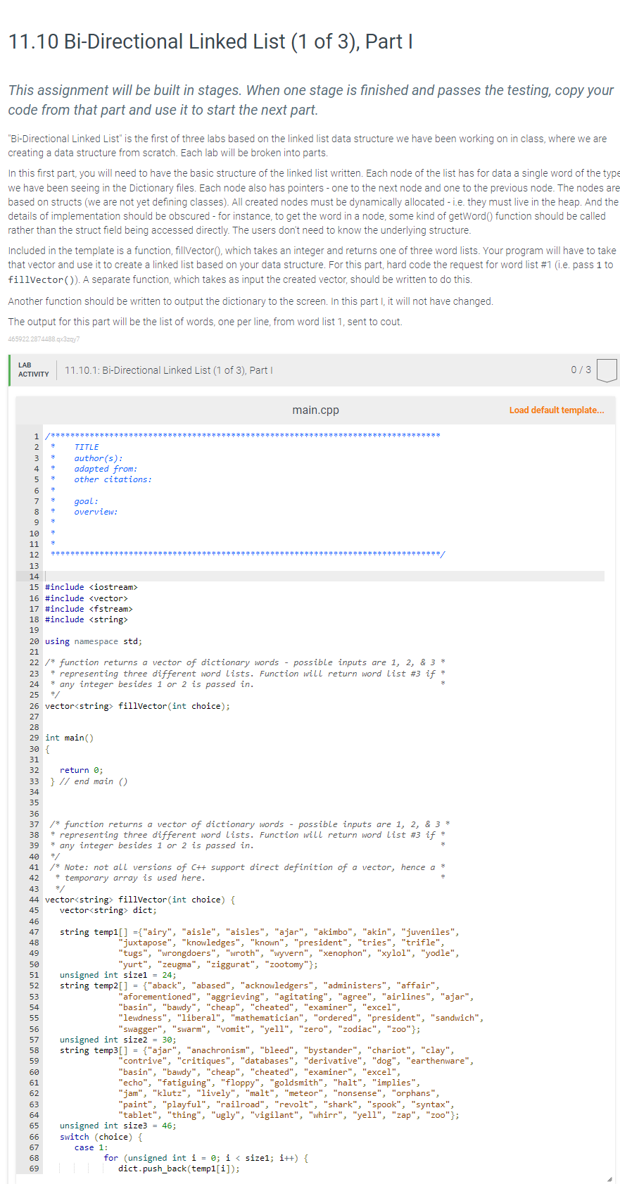 Solved 11.10 Bi-Directional Linked List (1 of 3), Part I | Chegg.com