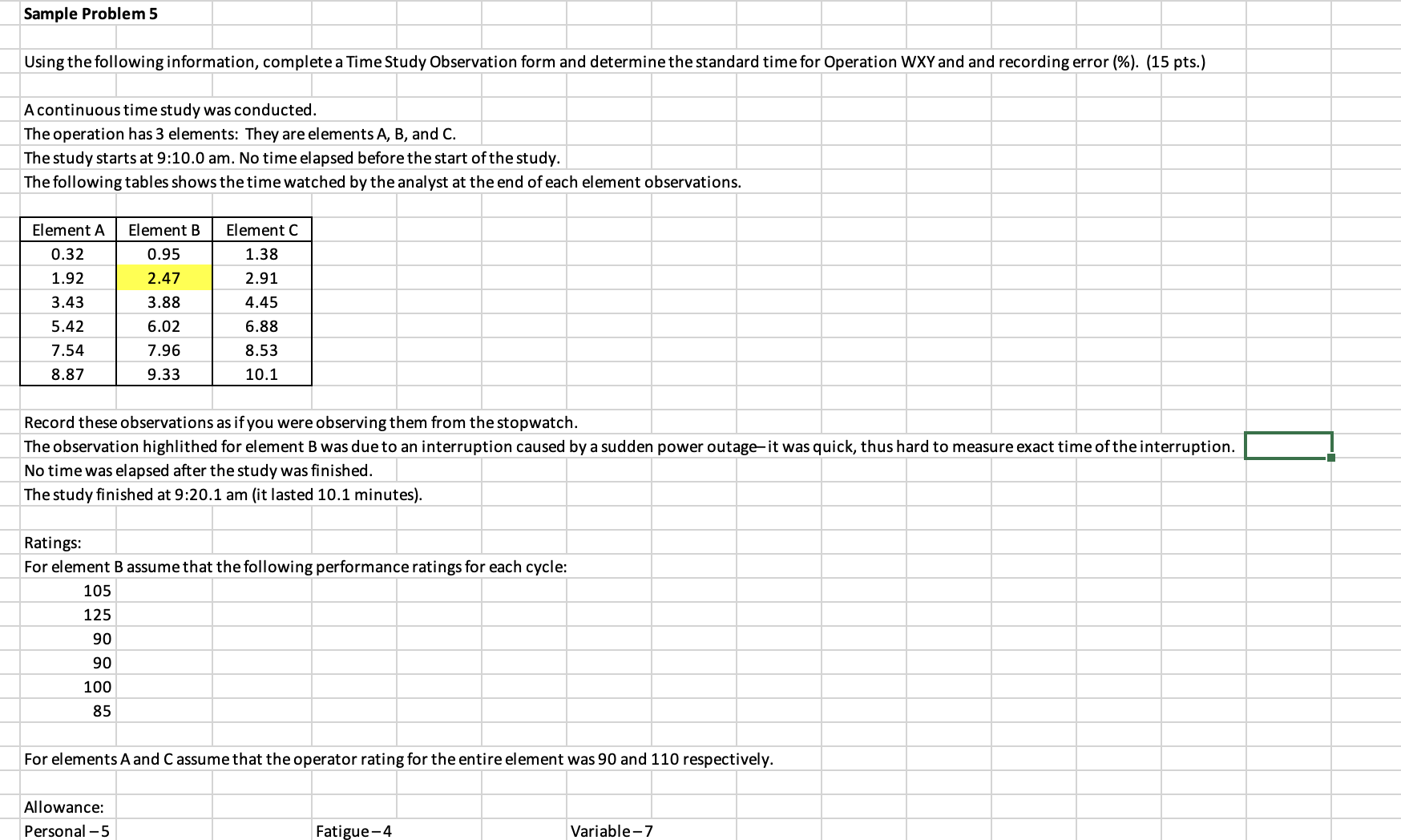 Solved time study chart for meTime Study Observation Form | Chegg.com