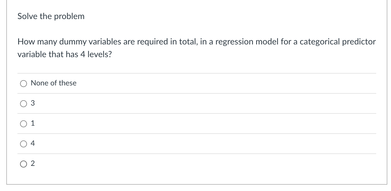 Solved How many dummy variables are required in total, in a | Chegg.com