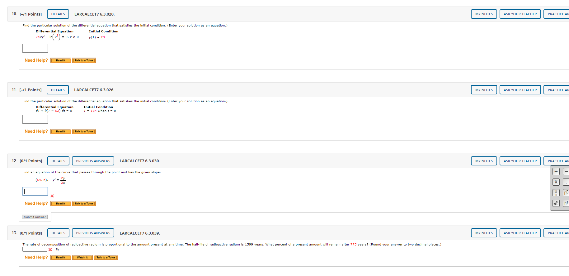 Solved 10. [-/1 Points] DETAILS LARCALCET7 6.3.020. MY NOTES | Chegg.com