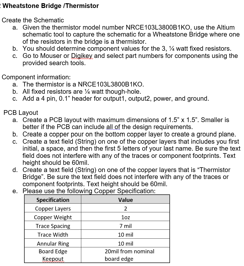 Wheatstone Bridge /Thermistor Create the Schematic a. | Chegg.com