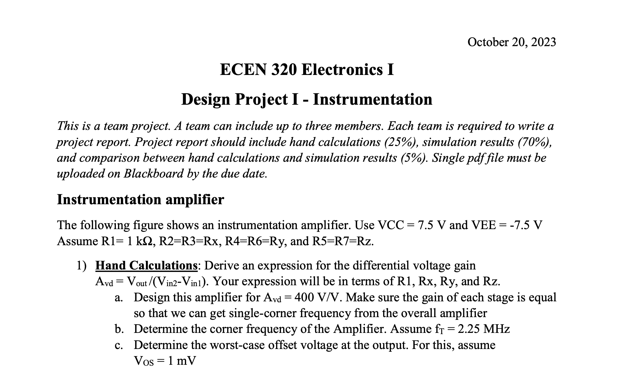 Solved Design Project 1 - Instrumentation This is a team | Chegg.com