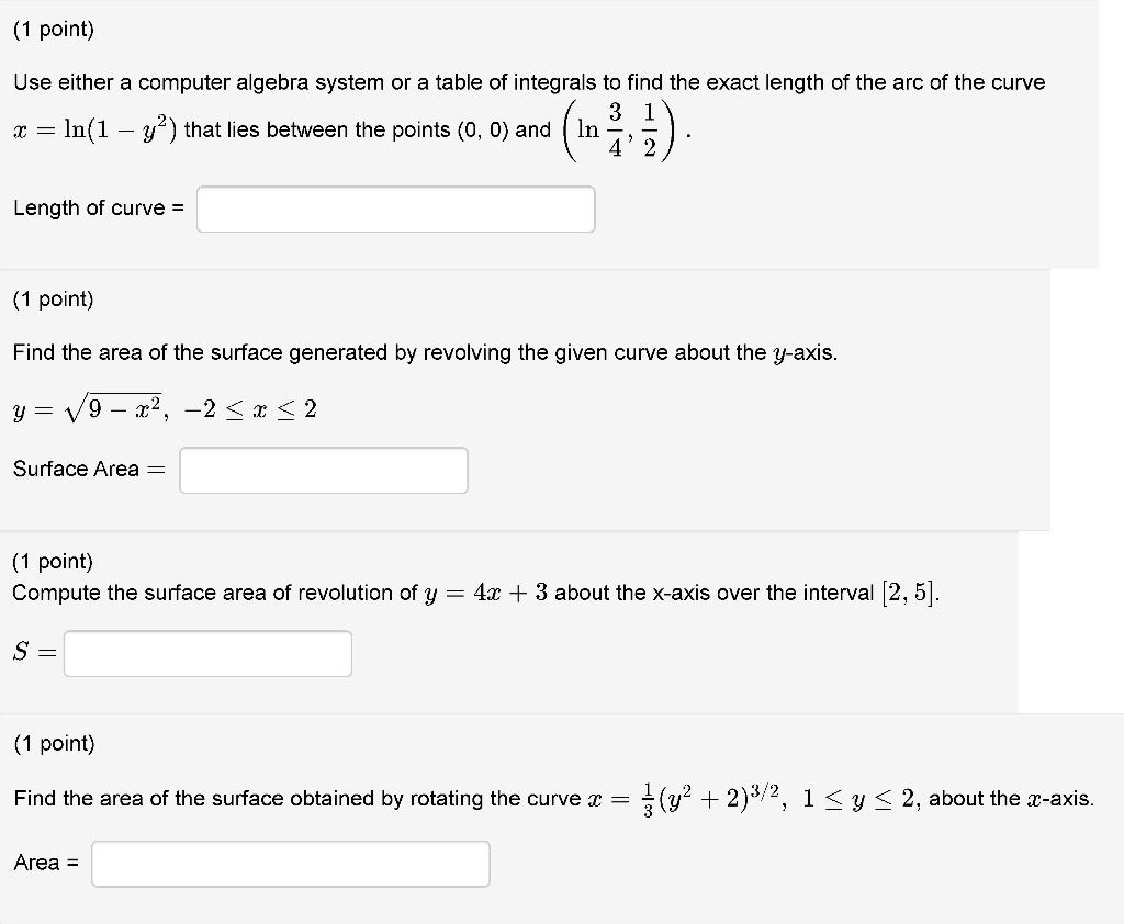 Solved (1 point) Use either a computer algebra system or a | Chegg.com