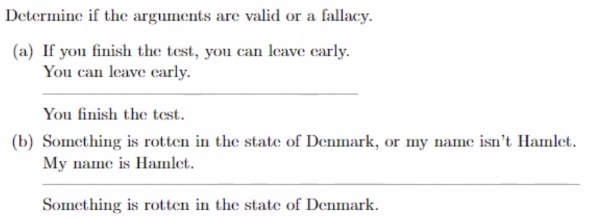 Solved Determine if the arguments are valid or a fallacy. | Chegg.com