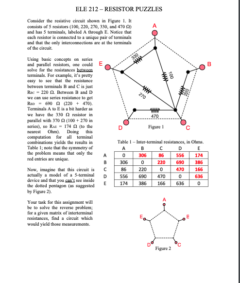 Solved ELE 212-RESISTOR PUZZLES Consider the resistive | Chegg.com