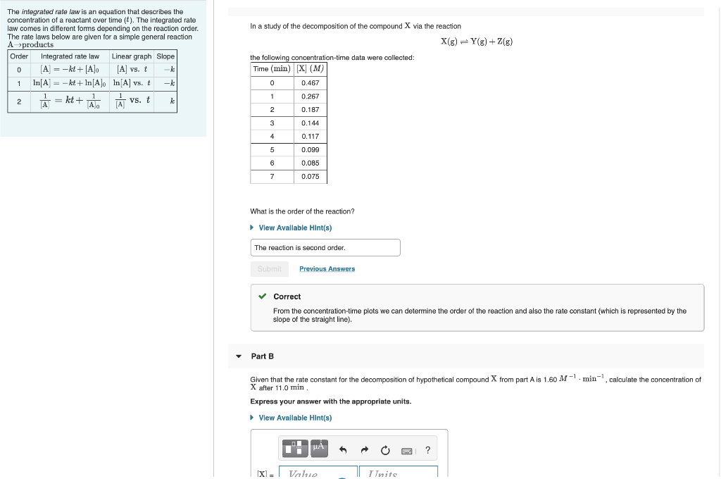 Solved The integrated rate law is an equation that describes | Chegg.com