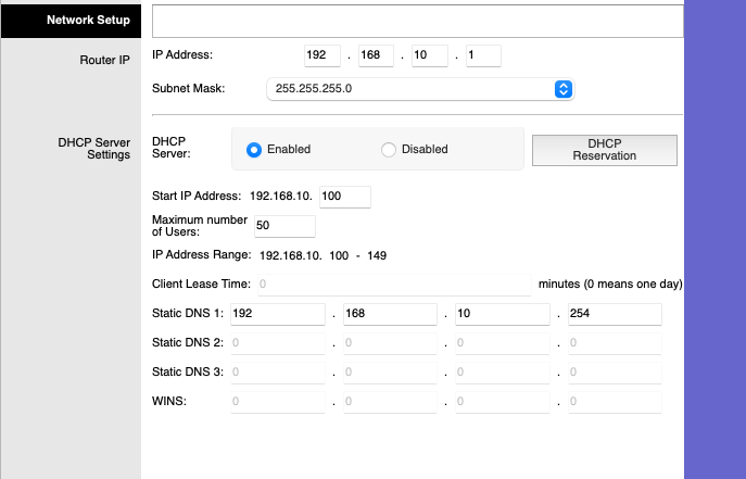 Solved DHCP settings for the router :Populate the following | Chegg.com