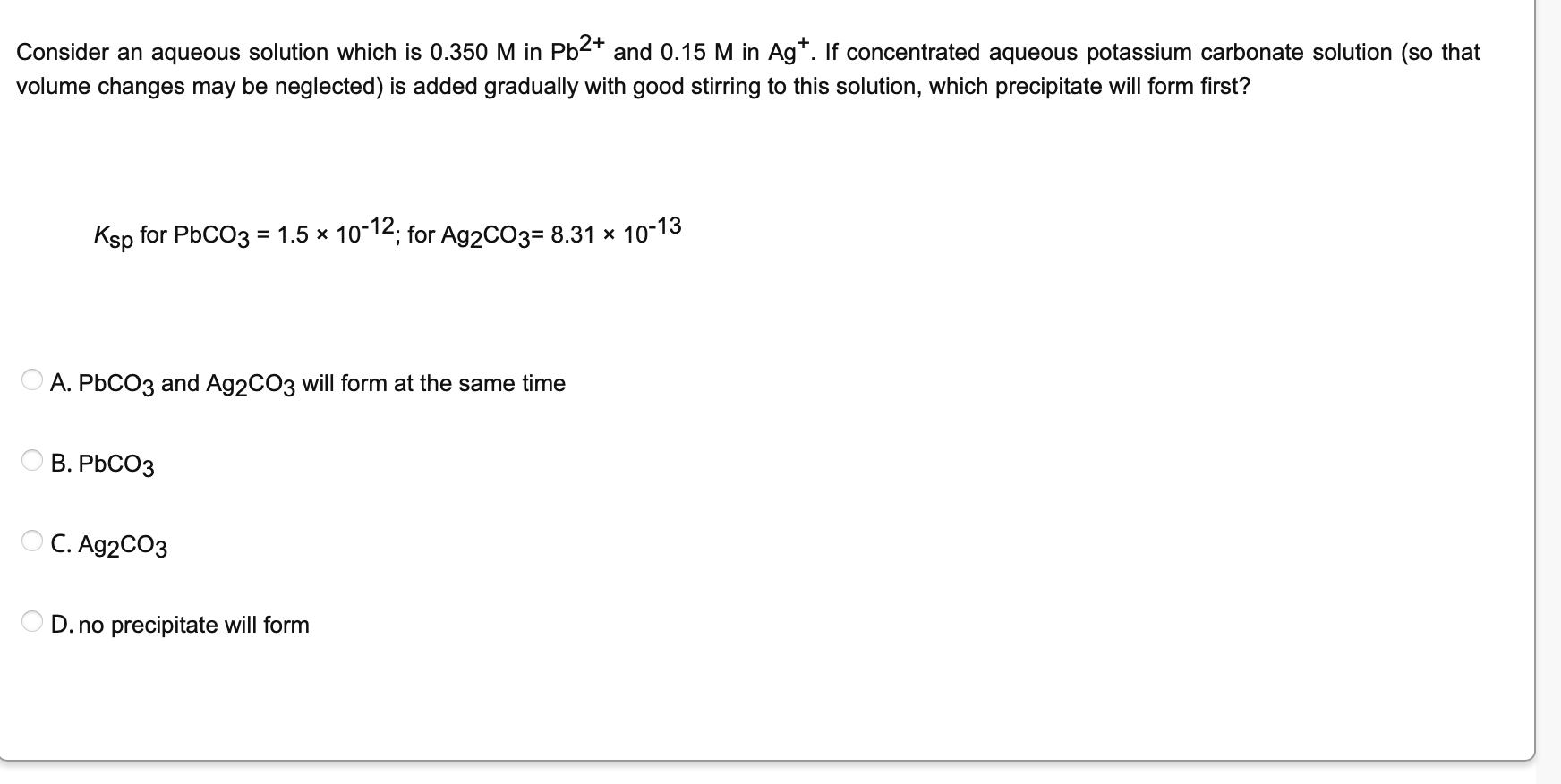 Solved Consider an aqueous solution which 0.350 M in Pb2+ | Chegg.com