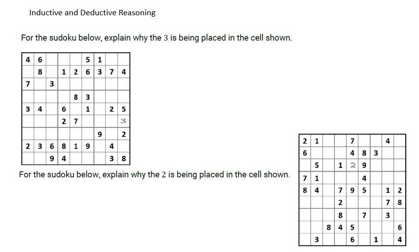 Solved Inductive and Deductive Reasoning For the sudoku | Chegg.com