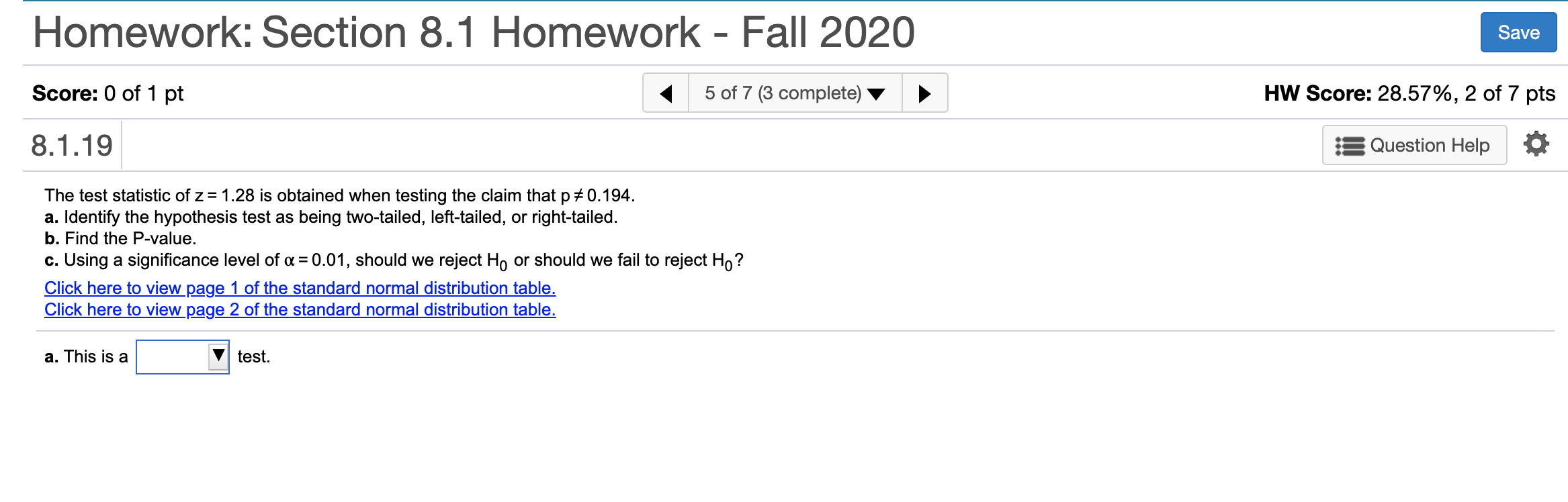 Solved Homework: Section 8.1 Homework - Fall 2020 Save | Chegg.com
