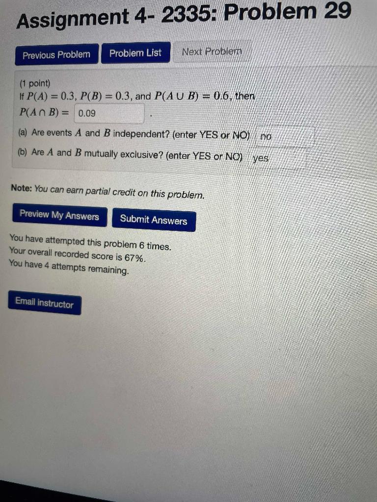 Solved Assignment 4 2335 Problem 29 Previous Problem 3172