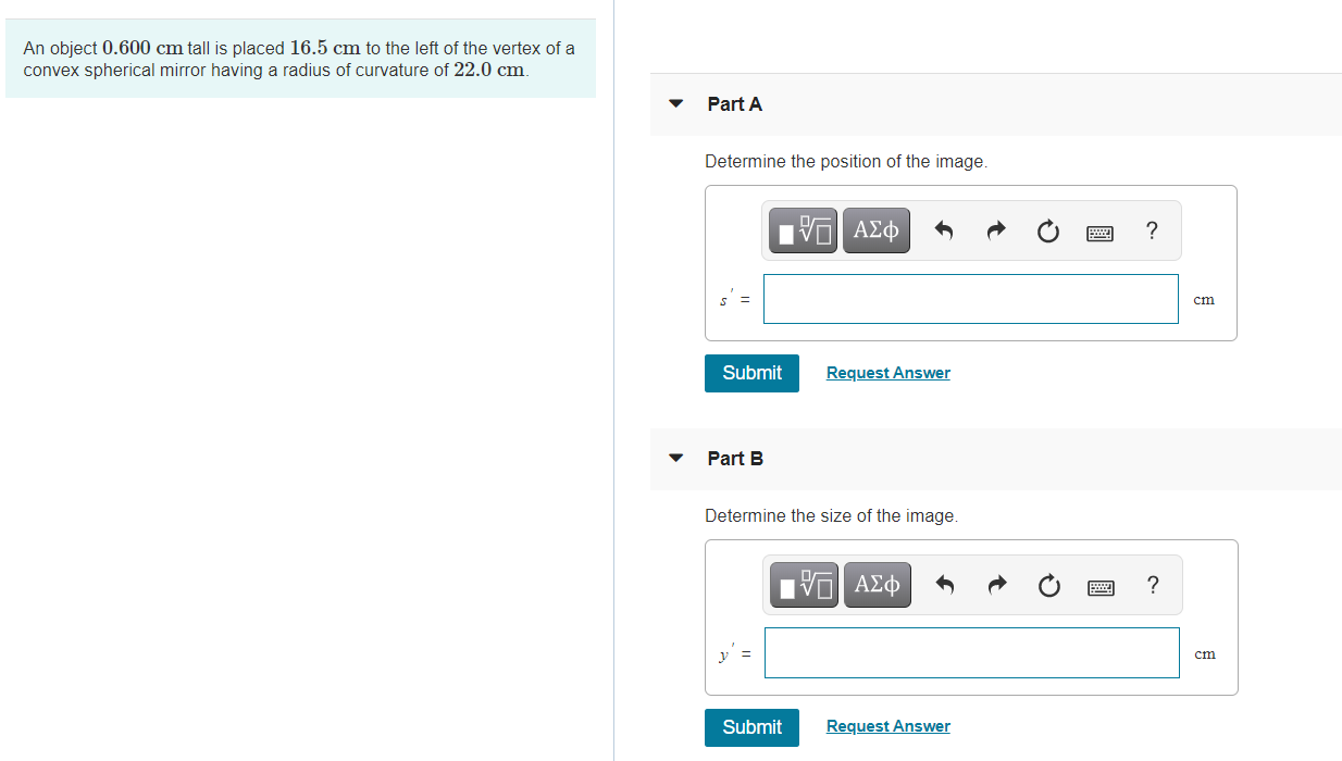Solved An object 0.600 cm tall is placed 16.5 cm to the left | Chegg.com