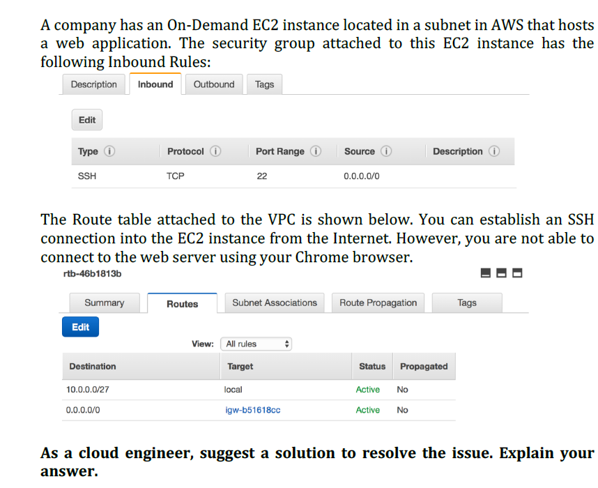 Solved A company has an On-Demand EC2 instance located in a | Chegg.com