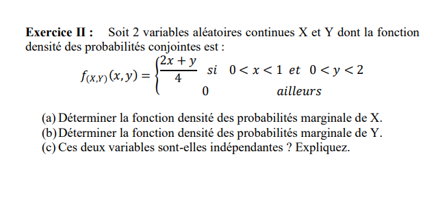Solved Exercice II : Soit 2 variables aléatoires | Chegg.com Solved Exercice II : Soit 2 variables aléatoires | Chegg.com