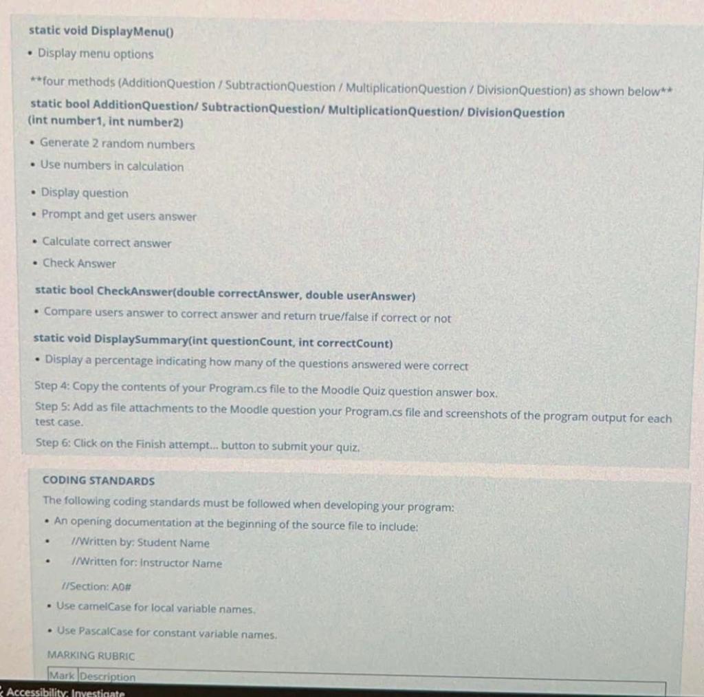 Solved - Display menu options **four methods | Chegg.com