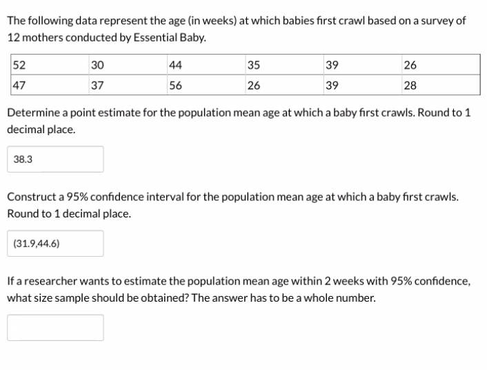 Solved The following data represent the age (in weeks) at | Chegg.com