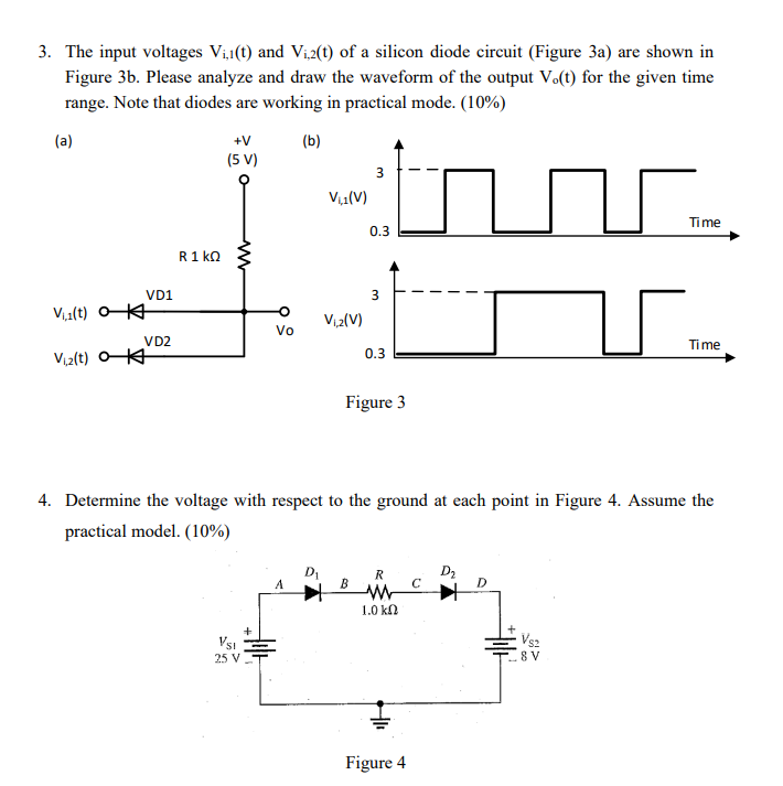 Solved 3. The input voltages Vi,1(t) and Vi,2(t) of a | Chegg.com
