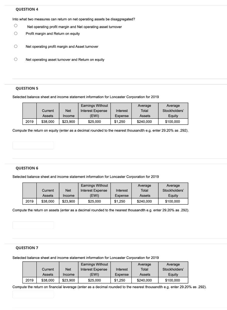 Solved Into what two measures can return on net operating | Chegg.com