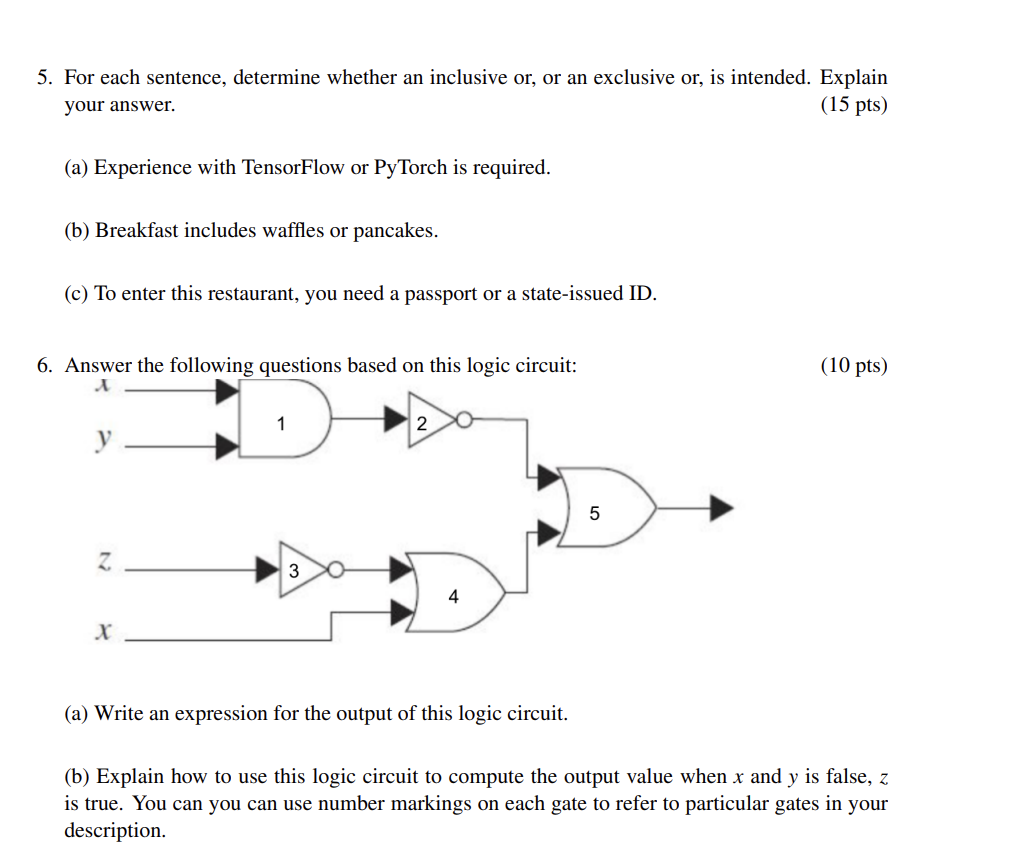 Solved 5. For each sentence, determine whether an inclusive | Chegg.com