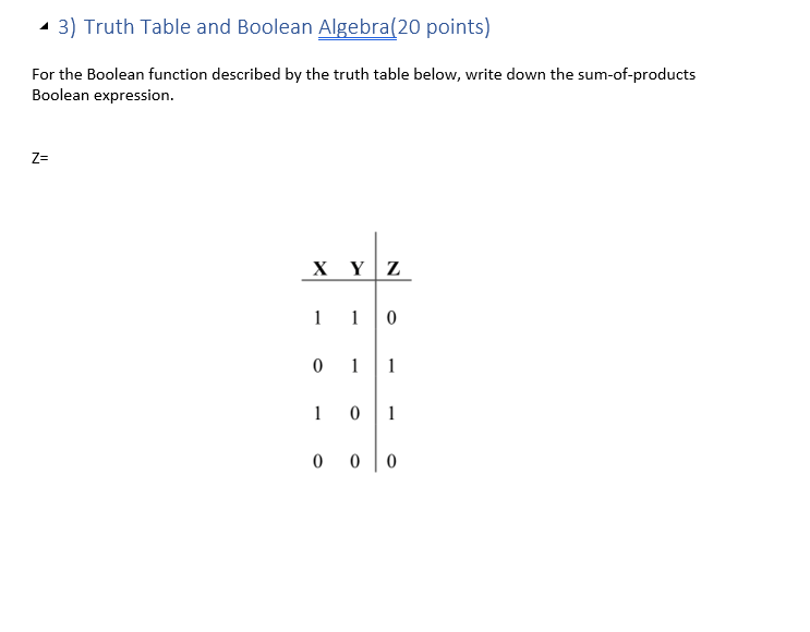 Solved 13) Truth Table and Boolean Algebra(20 points) For | Chegg.com