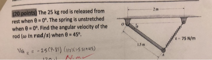 Solved 20 points) The 25 kg rod is released from rest when θ | Chegg.com
