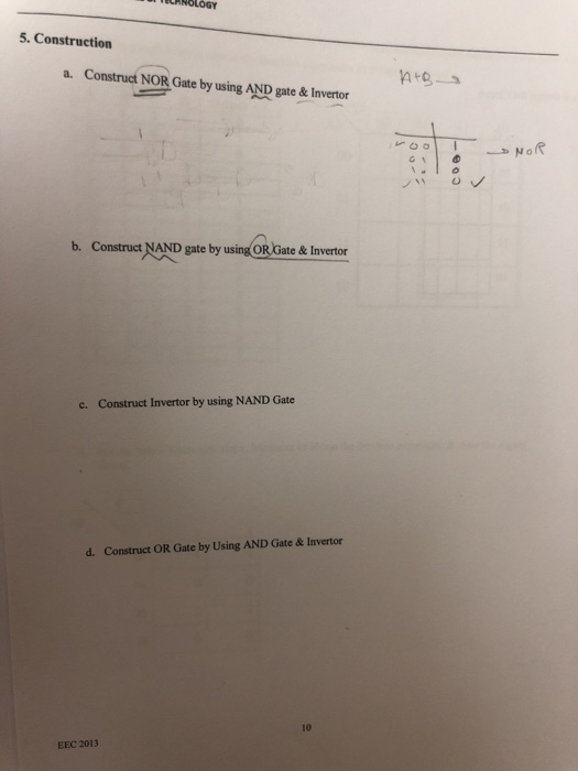 Solved LANOLOGY 5. Construction Construct NOR Gate by using | Chegg.com