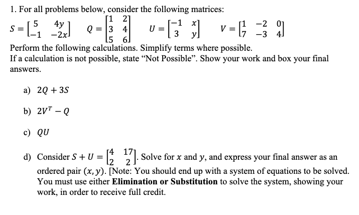 Solved 1. For all problems below, consider the following | Chegg.com