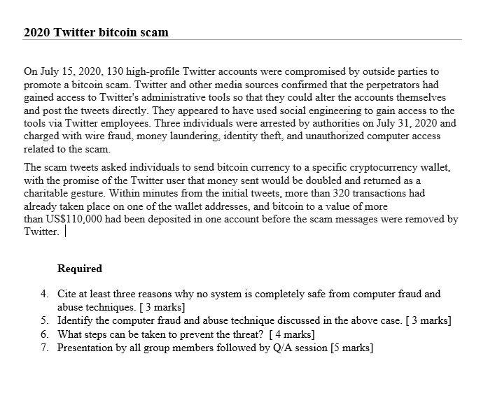 Solved 2020 Twitter bitcoin scam On July 15, 2020, 130 | Chegg.com