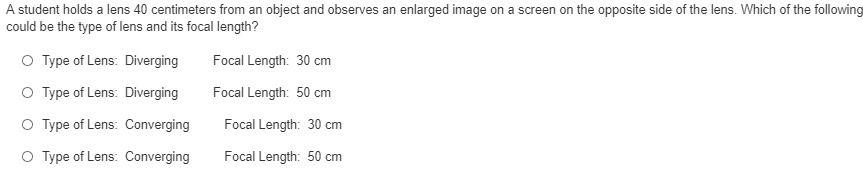 Solved A student holds a lens 40 centimeters from an object | Chegg.com