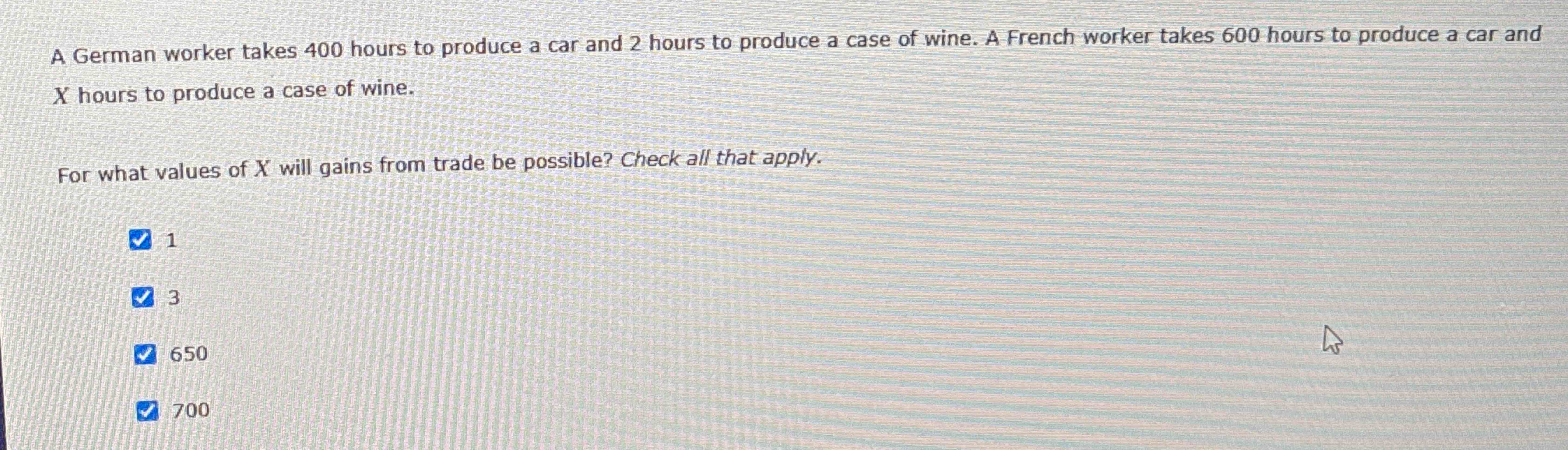 Solved A German worker takes 400 ﻿hours to produce a car and | Chegg.com