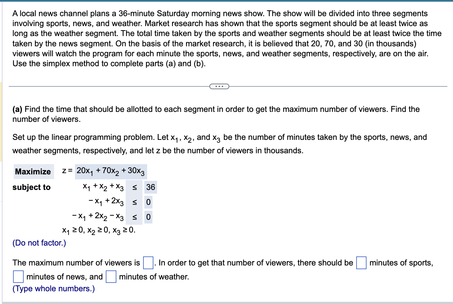Solved A local news channel plans a 36-minute Saturday | Chegg.com