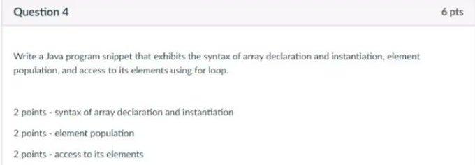 Solved Write a Java program snippet that exhibits the syntax | Chegg.com
