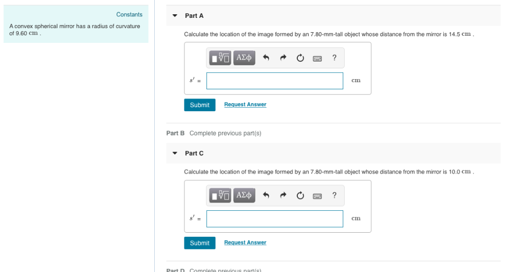 Solved Constants Part A A convex spherical mirror has a | Chegg.com