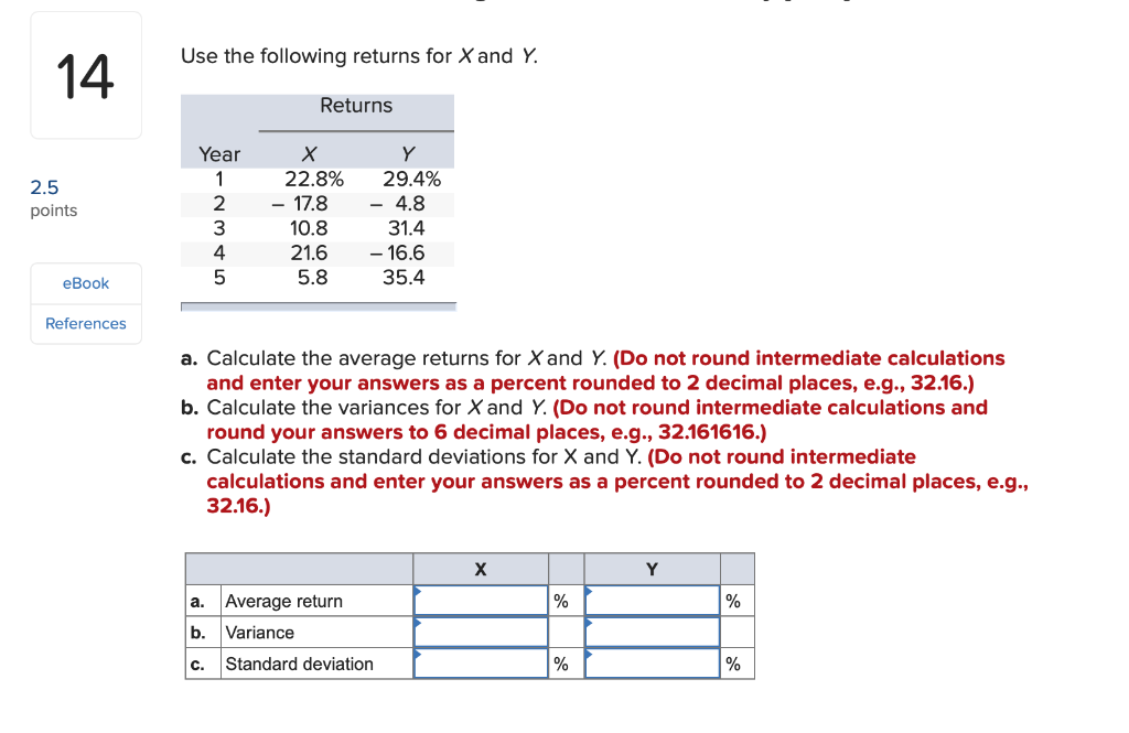 Solved Use the following returns for X and Y. Returns Year | Chegg.com