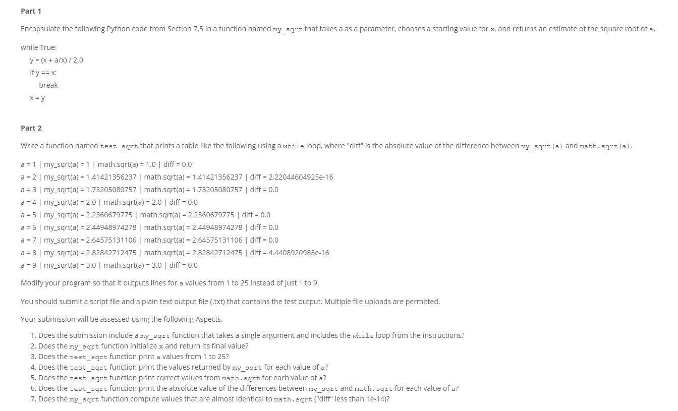 Solved This is based on Exercise 7.1 from book ThinkPython | Chegg.com