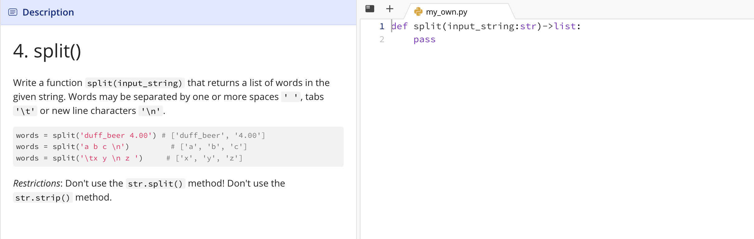 Solved = Description + my_own.py i def | Chegg.com