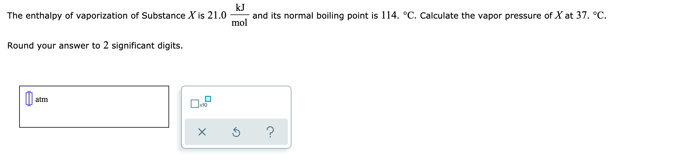Solved kJ The enthalpy of vaporization of Substance X is | Chegg.com