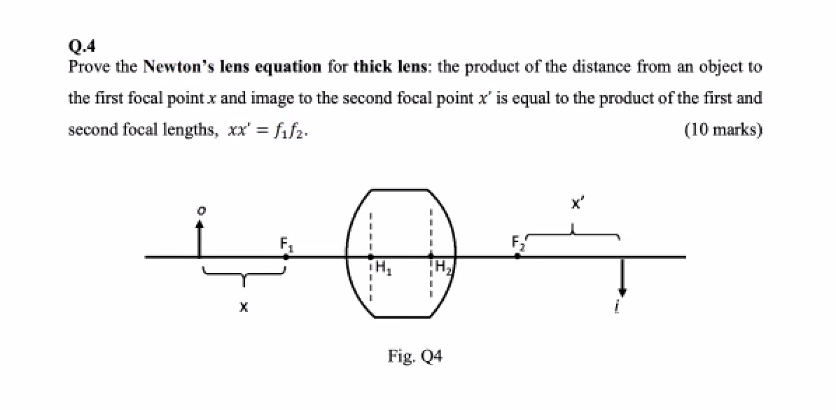 Solved Q.4 Prove the Newton's lens equation for thick lens: | Chegg.com