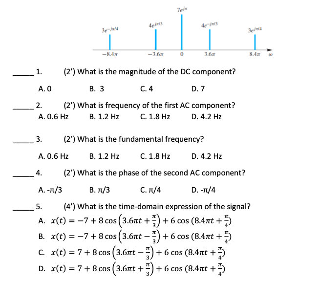 Solved 1. (2') What is the magnitude of the DC component? A. | Chegg.com
