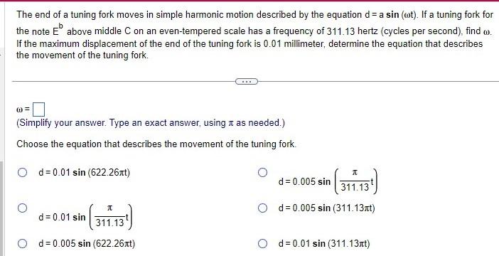 Solved The end of a tuning fork moves in simple harmonic | Chegg.com