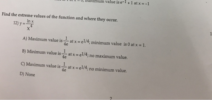 Solved Find the extreme values of the function and where | Chegg.com