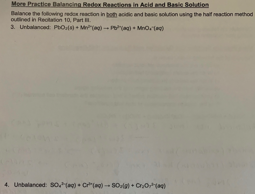 Solved More Practice Balancing Redox Reactions in Acid and | Chegg.com